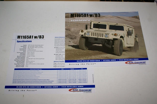 HUMMER HMMWV M1165A1 - B3 US army jeep militaire brochure catalogue ...
