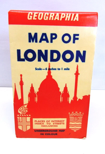 1960S VINTAGE GEOGRAPHIA Folding Map of London 26x46 Inches with Street ...
