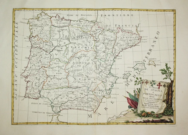 SPAIN ESPANA PORTUGAL Antonio Zatta mapa Karte map engraving grabado ...