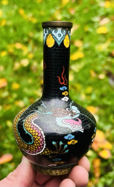 CHINESE ENAMEL CLOISONNE Vase Dragon Email Emaux Chanpleve Chine ...