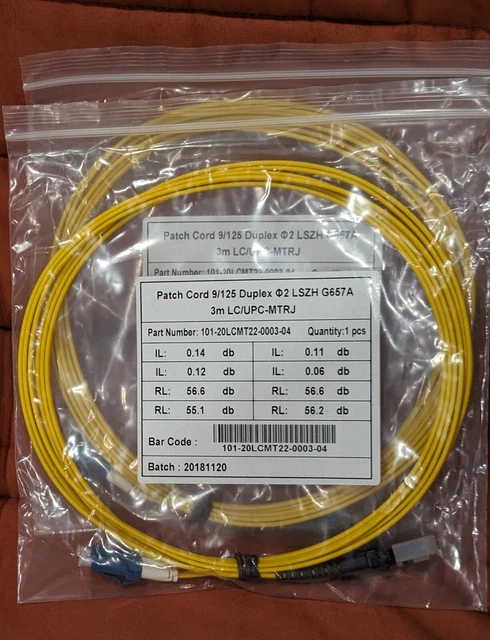 FIBER OPTIC LC /UPC - MTRJ, Duplex Singlemode patch cord, 2mm jacket, 3 meter $5.99 - PicClick CA