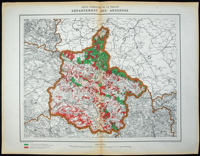 1912 - ARDENNES - Map of the forests of the department - rare and large ...