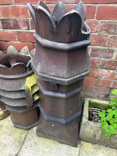 ANTIQUE VICTORIAN/EDWARDIAN TERRACOTTA Vented Crown Chimney Pot Glazed ...