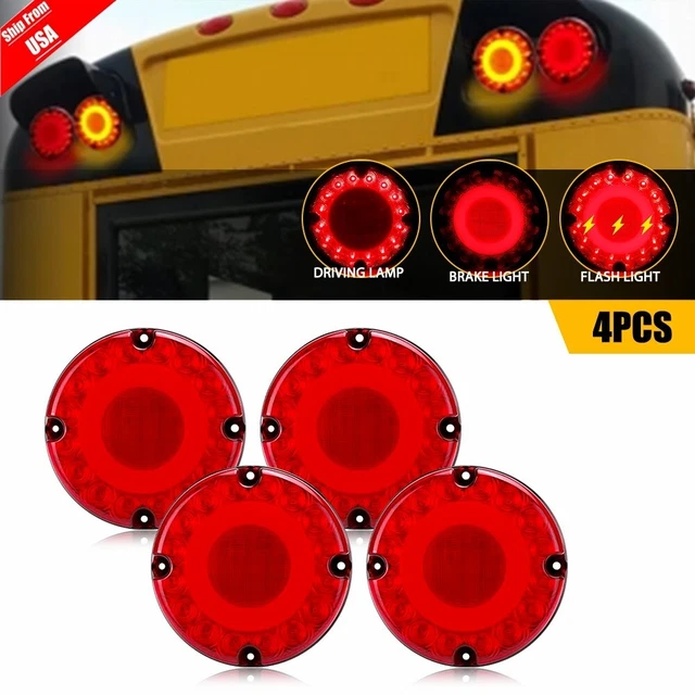 4PC 7 INCH Round Led School Bus Tail Lights, 36 LED Red Round Transit ...
