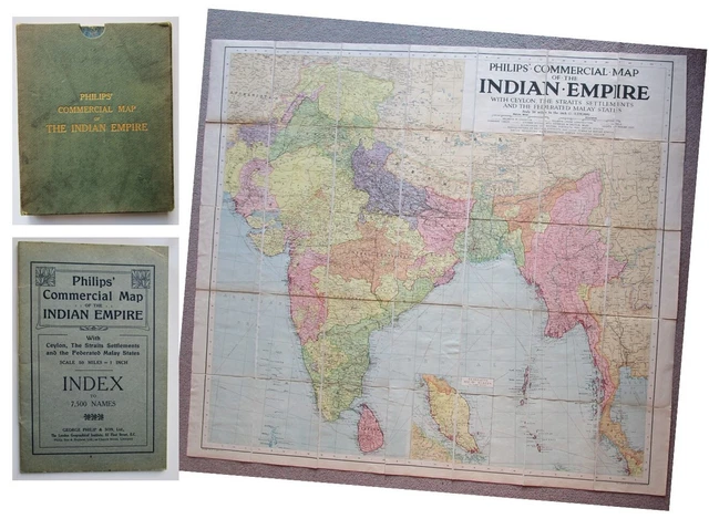 INDIA & CEYLON Philips COMMERCIAL MAP of the INDIAN EMPIRE Sri Lanka ...