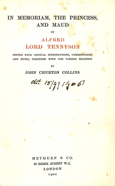 IN MEMORIAM, THE Princess and Maud, Tennyson Lord Alfred, Good ...