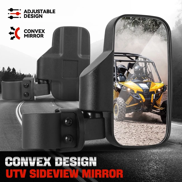 UNIVERSAL CONVEX STYLE Roll Cage Bar Mount UTV Rear View Side Mirrors w ...