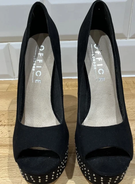 OFFICE LONDON BLACK Stiletto Peep Toe Shoes With Stud Detail Size 5 £10 ...