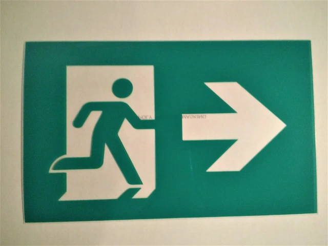 GREEN RUNNING MAN Emergency Exit Sign Arrow 12in X 7 7/32in THIN ...