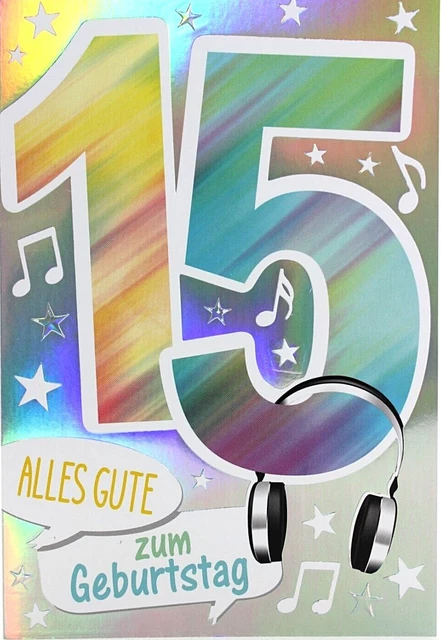 GEBURTSTAGSKARTE 15 JAHRE Karte Geburtstag Grußkarte Kindergeburtstag ...