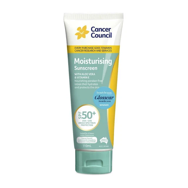 CANCER COUNCIL MOISTURISING Sunscreen SPF50+ With Aloe Vera 110ml - UVA ...