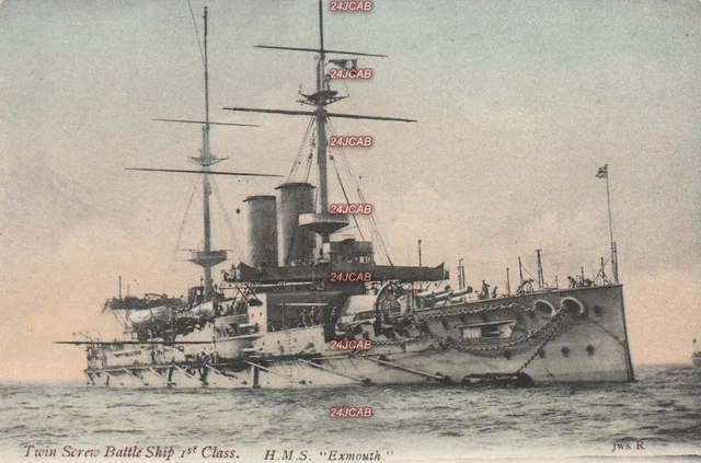 ROYAL NAVY POSTCARD. HMS "Exmouth" Battleship. Starboard. Flagship. WW1 ...