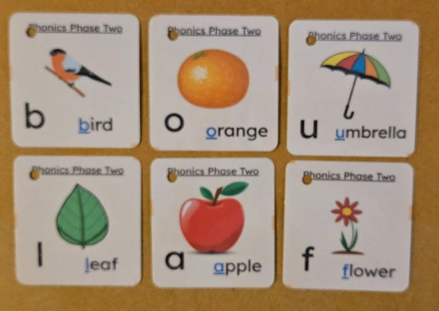 PHONICS PHASE 2 Flash Cards with Key Ring - Sounds Words Phonemes ...