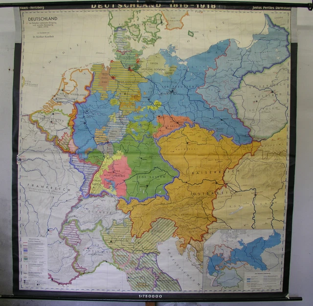 SCHULWANDKARTE WALL MAP School Map Germany 1815-1918 Nat. Einigung ...