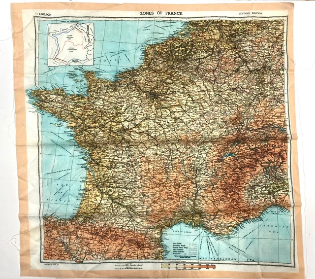 US ARMY WW2 D-Day Zones of France silk Normandy Invasion Escape Map 58 ...