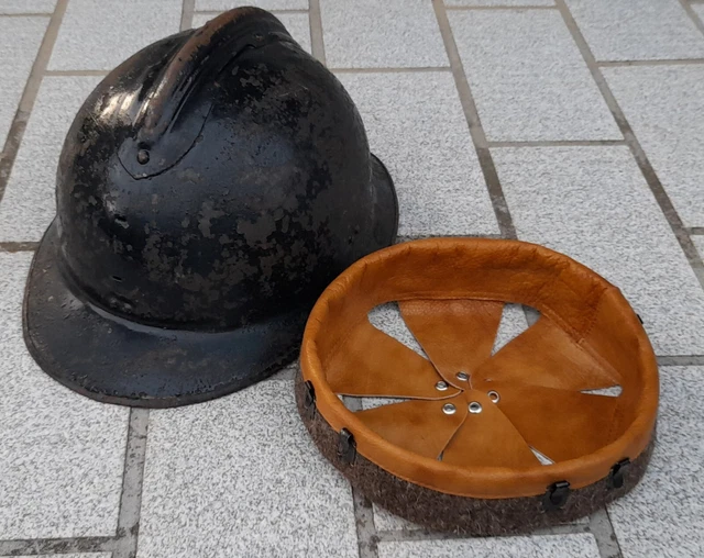 WW2 COIFFE D'INTÉRIEUR cuir marron casque Adrian mod.26 1926 helmet ...