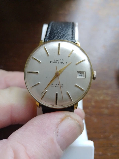 VINTAGE SWISS EMPEROR Watch 17 Jewels Mechanical Wind Gold Plated Case ...