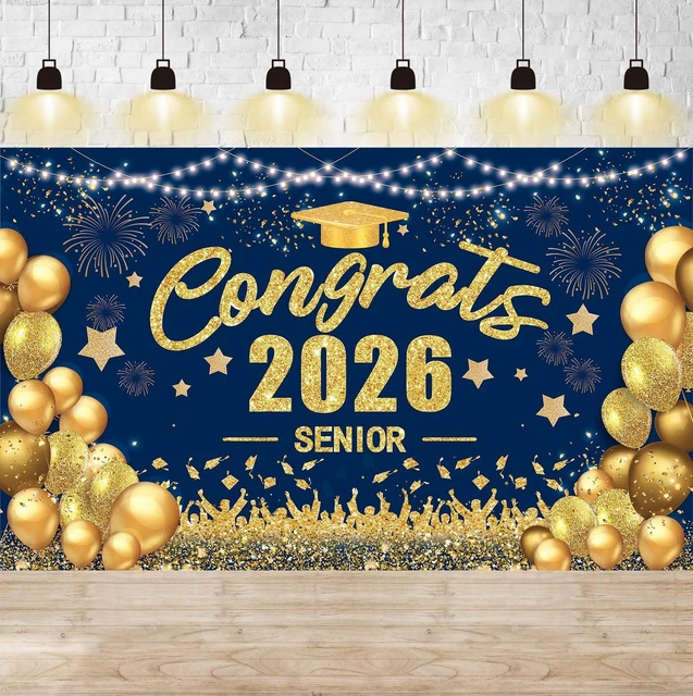 SENIOR 2026 BANNER Graduation Decorations Class of 2026: Navy Blue and ...