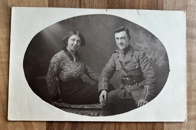 WW1 PHOTO POSTCARD. 2nd Lieutenant Soldier & Wife. Salcombe Studio ...