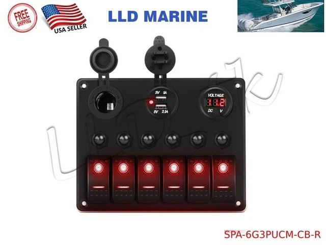 6 GANG ON OFF Rocker Toggle Switch Panel Circuit Breaker USB Voltmeter ...