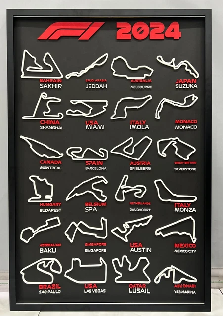 F1 FORMULA 1 2024 Calendar Circuit Framed Wall Art HUGE 93cm x 63cm ...