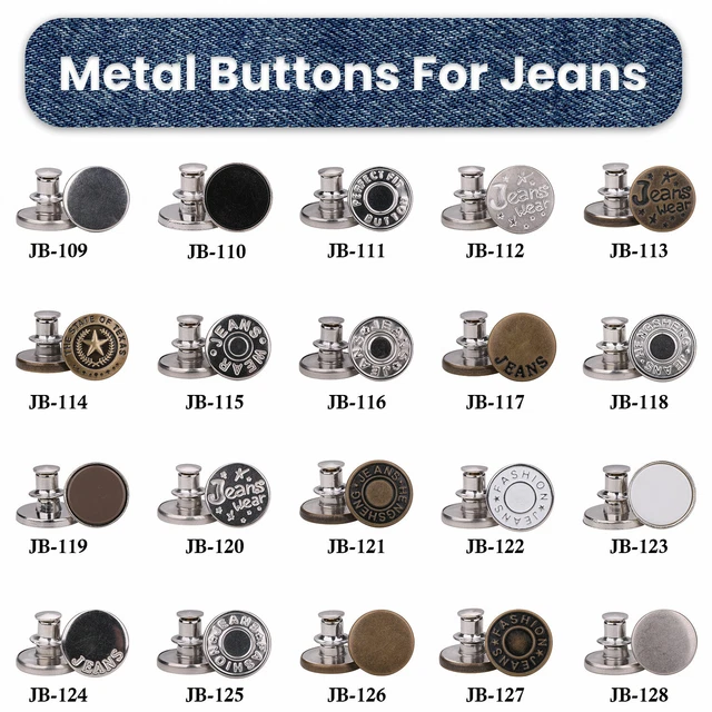 JEAN BUTTON REPLACEMENT Snap Buttons Metal Flat No Sew Perfect Fit ...
