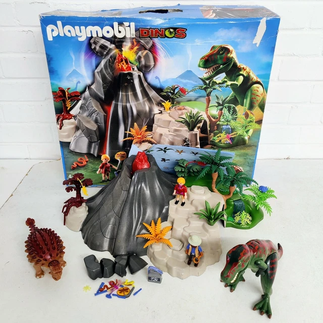 PLAYMOBIL DINOS 5230 Dinosaur Playset Exploding Volcano T-Rex Rare ...