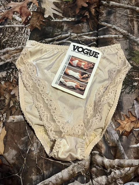 VTG NYLON VOGUE Bra Intimates High Cut Panty NOS TAGS Medium Nude Satin ...