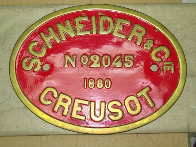 ORIGINAL MESSING LOKSCHILD / Fabrikschild " Schneider Creusot 1880 ...