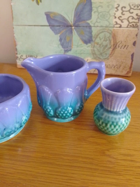 VINTAGE GOVANCROFT HIGHLAND Ware Scotland Purple Green Thistle Sugar ...