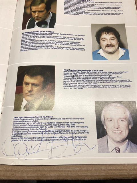 ROTHMANS GRAND PRIX 1984 Snooker Programme! Signed By David Taylor No ...