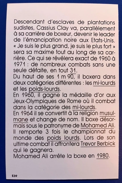 BOXE STAR CASSIUS Clay / Muhammad Ali Très Rare Rookie Card French ...