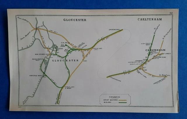 1915 RAILWAY CLEARING HOUSE Junction Diagram No.30 GLOUCESTER ...