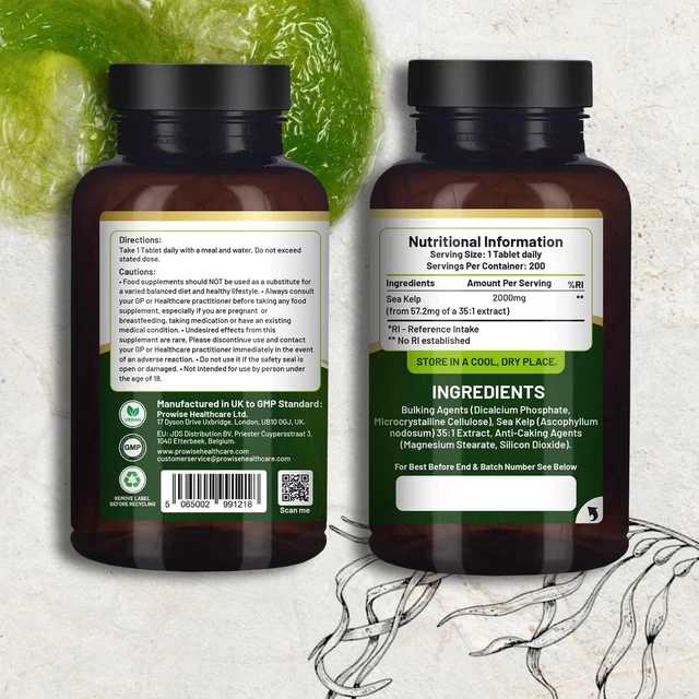 SEA KELP 2000MG 200 Vegan Tablets | Natural Source of Iodine | Premium ...