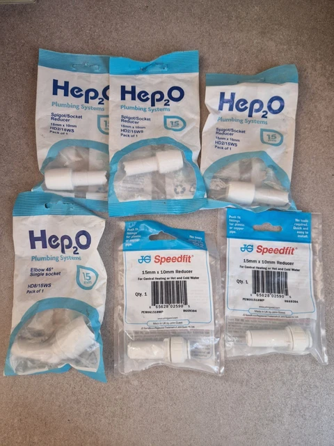 HEP2O 15MM X 10mm Spigot Reducers And JG Speedfit 6 Various Fittings £ ...