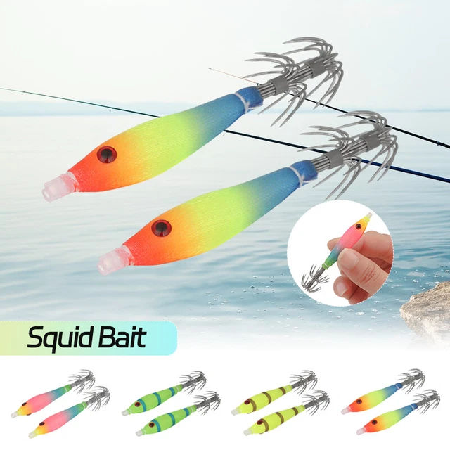 2PCS LUMINOUS SQUID Hook Artificial Fishing Lures Octopus Glow Jigs ...