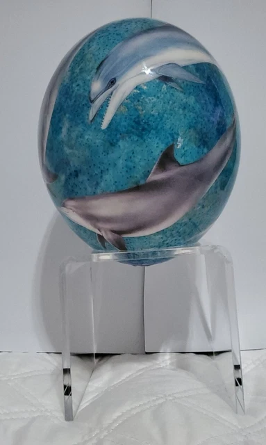 DAUPHINS OEUFS D'AUTRUCHE Peints À La Main Sherry Rowe EUR 59,18 ...