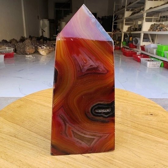 840G NATURAL RARE Red Agate Geode Crystal Obelisk Quartz Tower Point ...