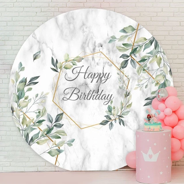 GREEN LEAVES ROUND Grey Happy Birthday Party Backdrop $35.97 - PicClick AU