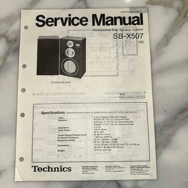 TECHNICS SB-X507 HONEYCOMB disc speaker system Service Manual *Original ...