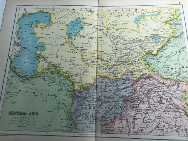 1910: ANTIQUE MAP Of Central Asia Vintage Original Colour Political ...