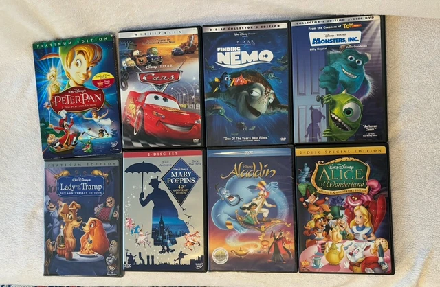 LOT OF 8 Disney and Pixar Animated Movies - Cars, Finding Nemo, Aladdin ...
