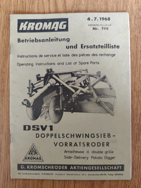 KROMAG DSV1 VORRATSRODER Betriebsanleitung Ersatzteilliste K23 EUR 10 ...