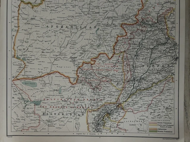 1897 NORTH-WEST FRONTIER India Original Antique Map by A & C Black £19. ...
