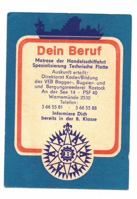 DDR CALENDARIO TASCABILE Marinaio Il Handelsschiffahrt Tecnico Flotta ...
