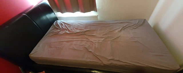 OTTOMAN BED, SINGLE Size, Black, Leather , Metal Frame, Storage Under ...