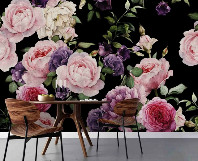 3D PINK ROSE Flower Wallpaper Wall Mural Removable Self-adhesive ...