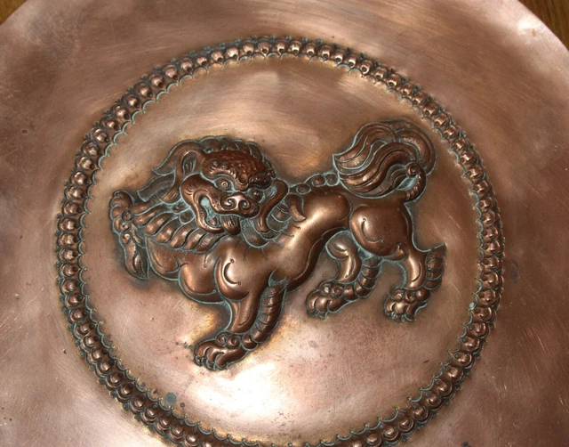 ANTIQUE CHINESE COPPER Repousse Foo Dog Fu Lion Decorative Plate ...