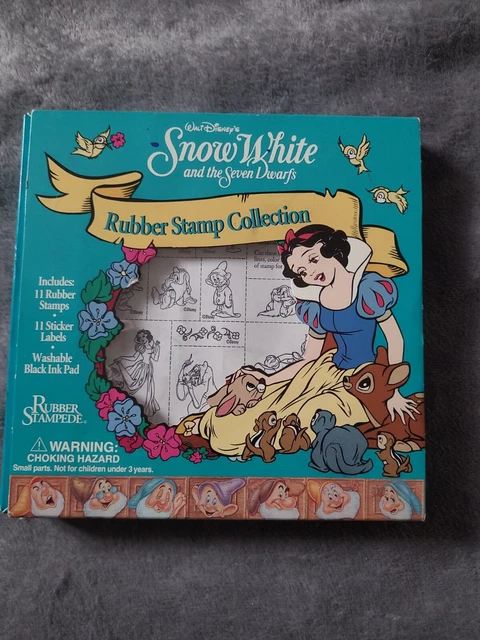 DISNEY RUBBER STAMPEDE Snow White And Seven Dwarfs Boxed Vintage Set £ ...