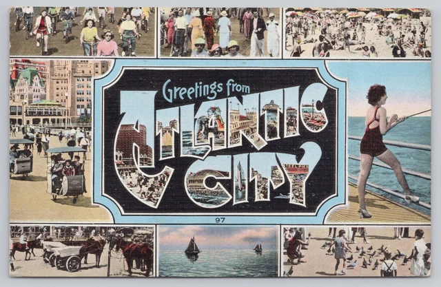 ATLANTIC CITY NEW Jersey, Large Letter Greetings Boardwalk Beach, VTG ...
